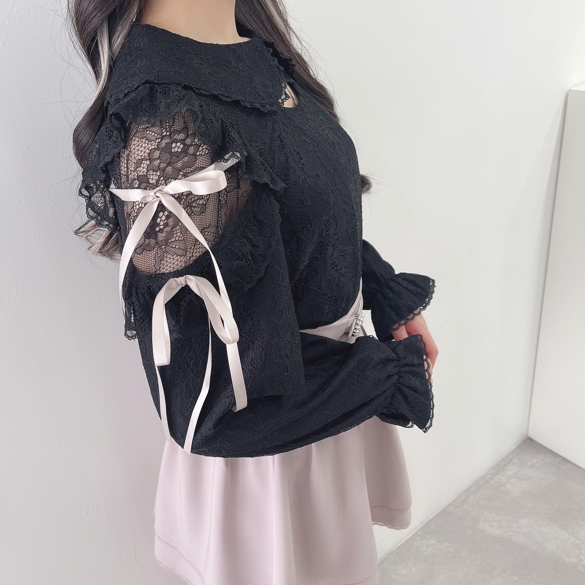 肩リボンレーストップス×ポイントハート台形スカート – BUNNY 肩リボンレーストップス×ポイントハート台形スカート – BUNNY