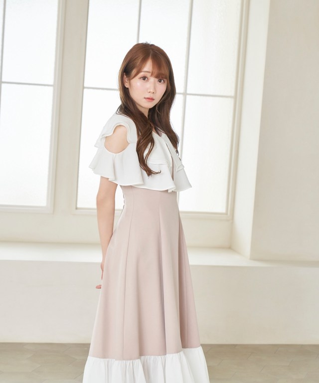 flare collar one piece【beige】 – BUNNY APARTMENT