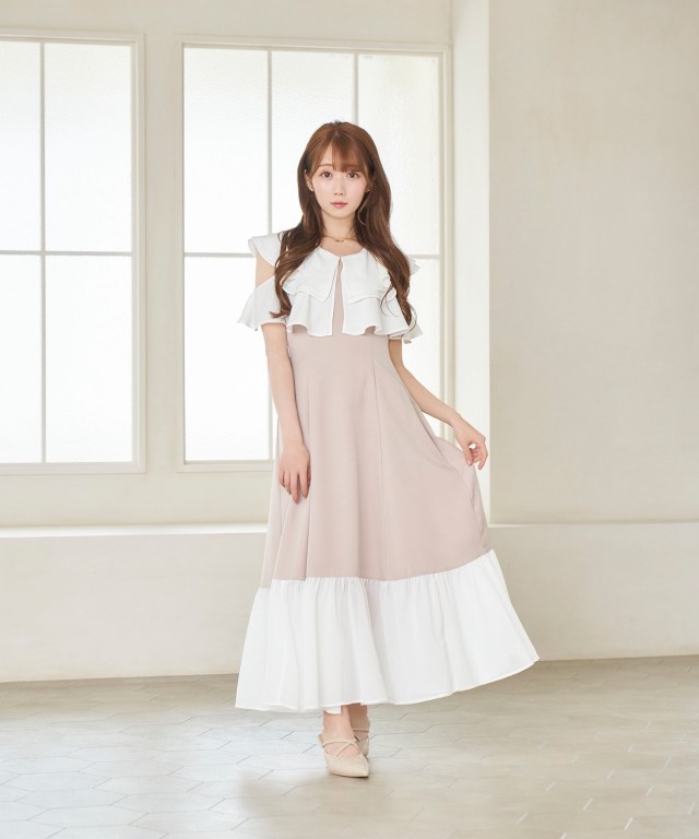 flare collar one piece【beige】 – BUNNY APARTMENT